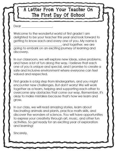 A Letter From Your Teacher on the First Day Template by Three Little ...