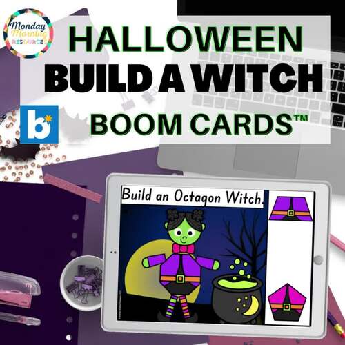 Halloween Math 2D Shape Build a Witch Boom Cards™ Kindergarten & First ...