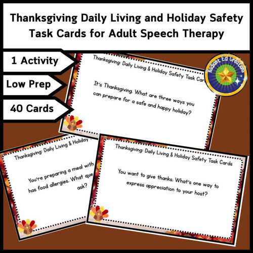 Thanksgiving Daily Living and Holiday Safety Task Cards for Adult ...
