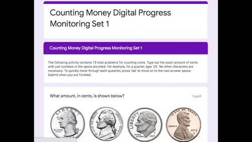 Digital Counting Money Progress Monitoring Google Forms™ - Coins
