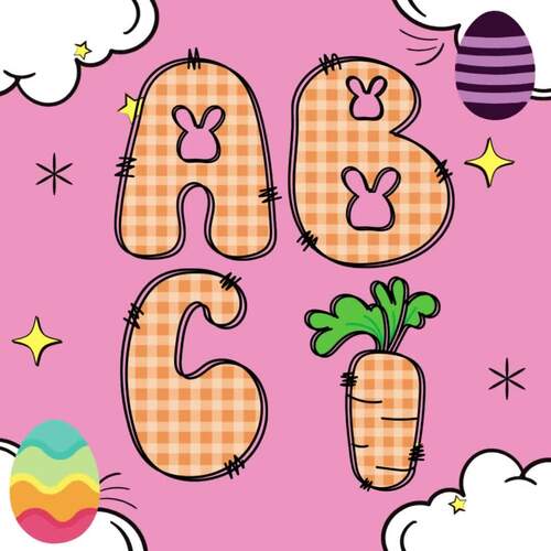 Easter Doodle Alphabet Letters & Numbers PNG, Easter bunny Template