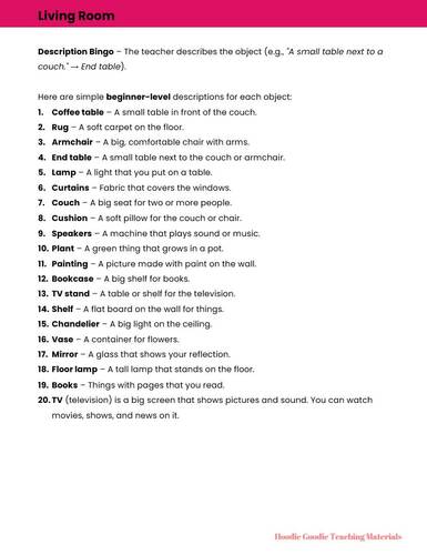 Household Items Bingo | ESL Vocabulary Game (30 Unique Cards) by Hoodie ...