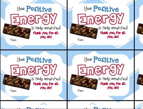 Energy Bar/ Granola Bar Teacher/ Staff Appreciation Gift Tag- Your ...