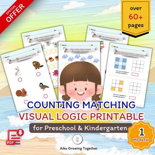 Preschool Worksheets Month 2 Bundle Counting Matching Visual Logic ...
