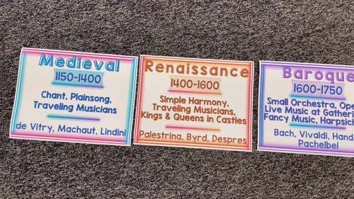 Music History Eras Timeline Posters Set NEON Version Music Class Decor