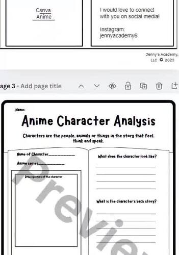 Anime Character Analysis Worksheet by Jenny's Academy | TPT