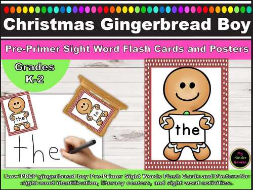 Gingerbread Boy Christmas Pre-Primer Sight Word Posters & Flash Cards