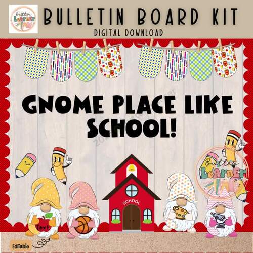 Back To School Bulletin Board Kit Gnome Classroom Decoration Editable