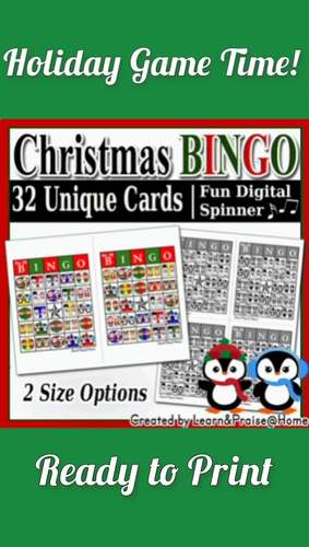 Christmas BINGO- 32 Printable Bingo Cards + DIGITAL Spinner | Colors ...
