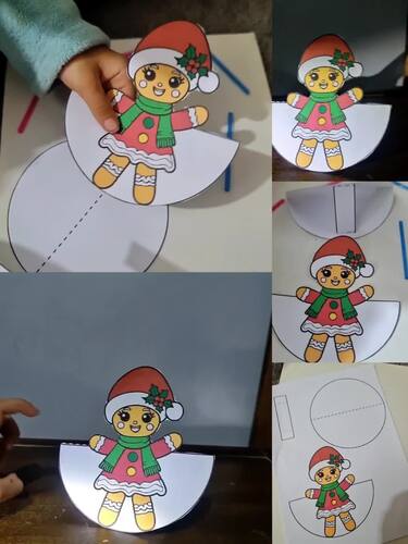 Printable Christmas Gingerbread Man Paper Puppet Craft Coloring Pages