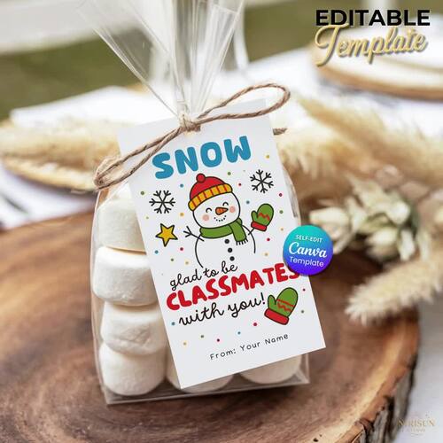 Snowman Classroom Gift Tags | Winter Classmate Treat Tags | Editable ...