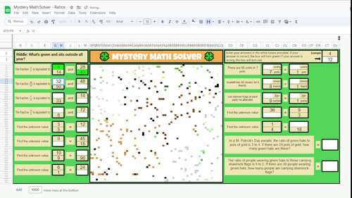 St. Patrick's Day - Ratios - Digital Math Activity - Pixel Art | TPT