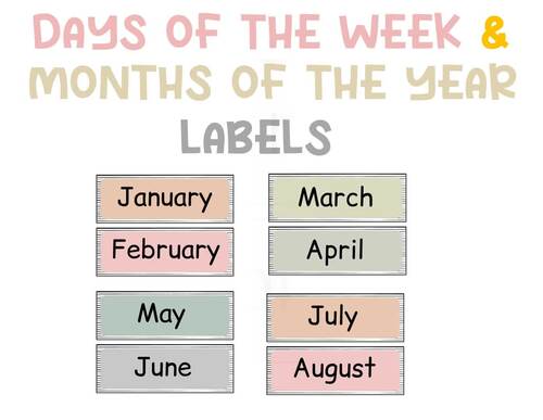 Weekdays and Months Labels,Printable Classroom Labels, Neutral Abstract ...