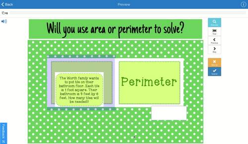 3rd Grade Perimeter or Area Word Problems Sort | 3.MD.C | BOOM Cards