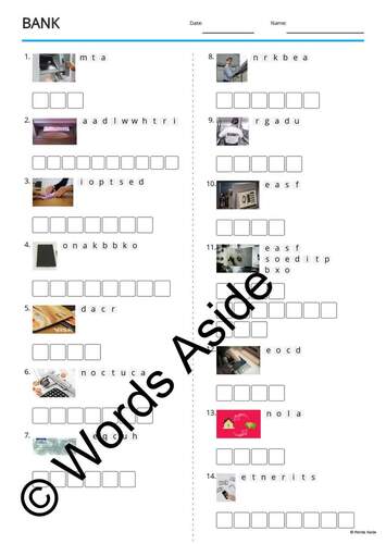 Vocabulary Puzzle Writing Worksheets Crossword Word Search Anagram BANK