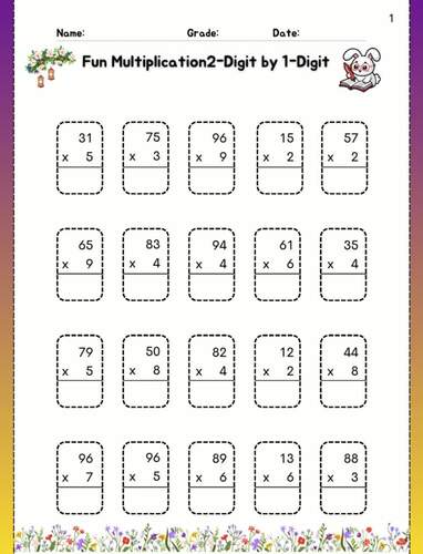 2 digit by 1 digit multiplicationworksheets! fun and easy learning! by ...