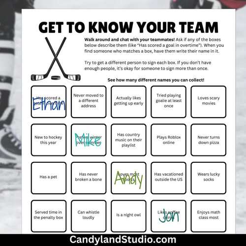 Hockey "Find Someone Who" Icebreaker Team Building Activity for Teens