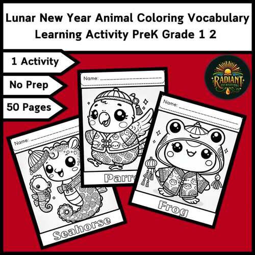 Lunar New Year Animal Coloring Vocabulary Learning Activity Fun PreK ...