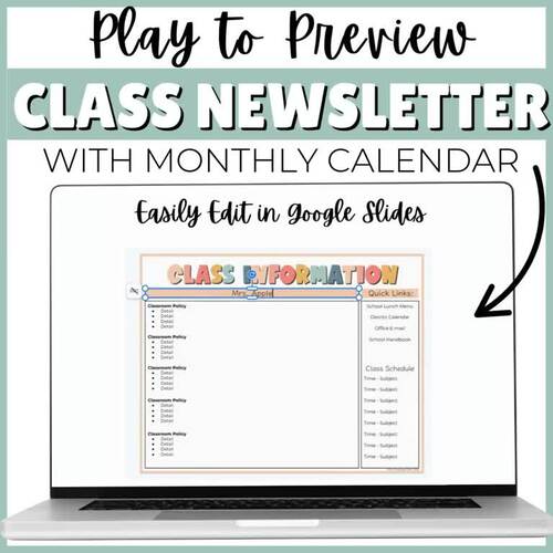 Editable Monthly Classroom Newsletter & Calendar Template Slides (Sunset)