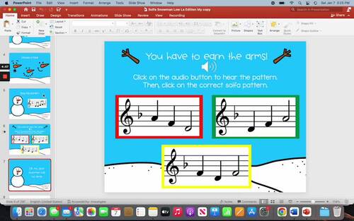 Winter Music Solfege Snowman Interactive Whiteboard Game for Low La