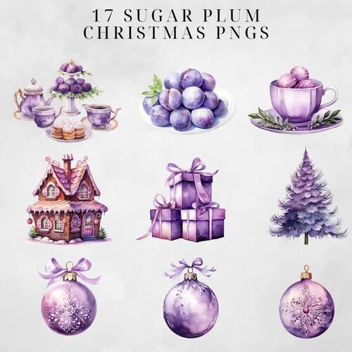 Sugar Plum Nutcracker Purple Christmas Clipart Set JPG & PNG | TPT