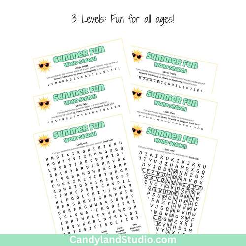 Summer Fun Word Search Printable, 3 Levels + Answer Keys, No Prep ...