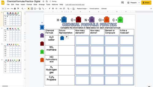 Chemical Formula Practice - Counting Atoms by The Crafty Science Teacher