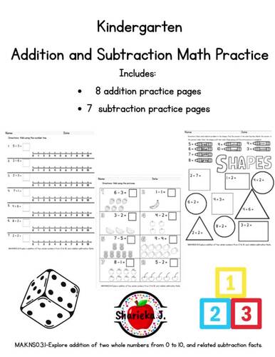 Grade K- Addition and Subtraction Practice-MA.K.NSO.3.1 by Sharieka J