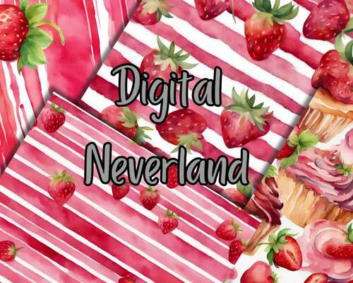 Watercolor Strawberry Pattern Digital Paper, Summer Themed Digital ...