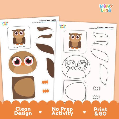 Owl Craft Cut and Paste & Coloring Pages | Forest Night Animal Activity