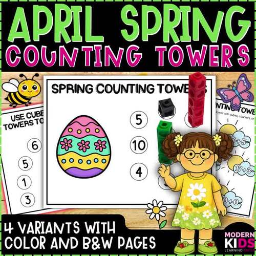 Counting Towers & Number Stairs - Spring Themed Preschool Math Activities
