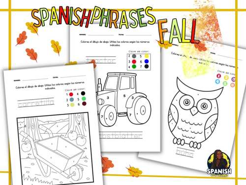 Spanish Color By Number Fall Autumn Otoño Coloring Thanksgiving Holiday ...