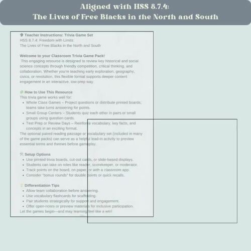 Comparative Lives of Free Blacks in North & South • Trivia Game — HSS 8.7.4
