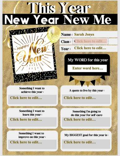 New Year Goal Setting worksheet editable ( New Year New Me- use for any ...