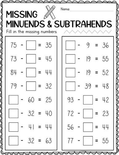 Subtraction Practice Worksheets: Missing Numbers Within 100 (PDF Download)
