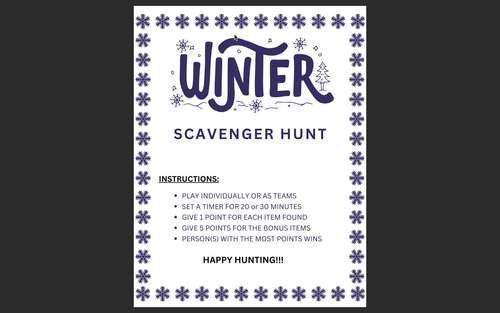 WINTER SCAVENGER HUNT, Winter activity, snow day activity, printable game