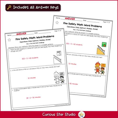 Fire Prevention Week | Fire Safety Math Word Problems | Four Operations