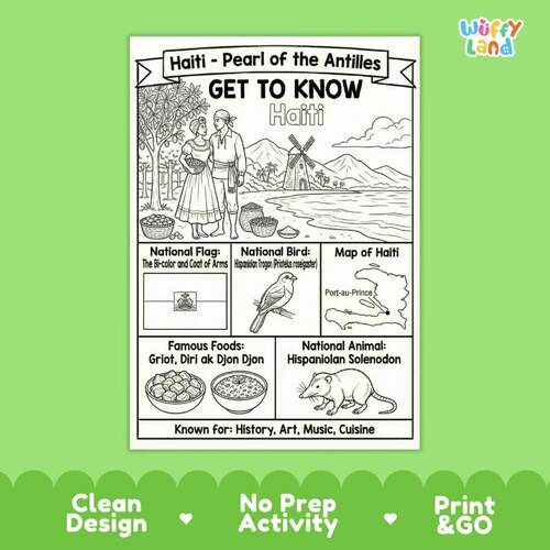Haiti Country Study Geography Coloring Page Worksheet Activity | Caribbean