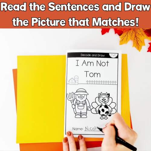 Thanksgiving Decodable Readers CVC Words | Directed Drawing Books | Phonics