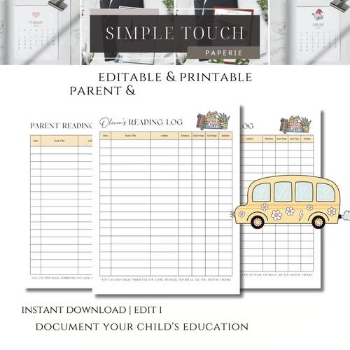 Editable Parent and Kids Reading Log Printable Templates | TPT