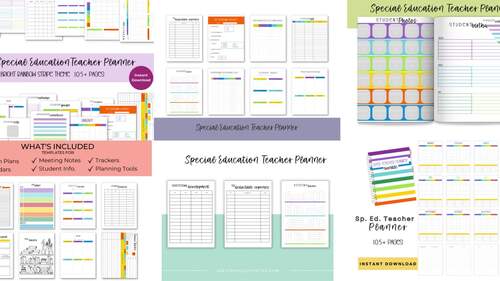 Printable Special Education Teacher Planner - Bright Rainbow Stripe
