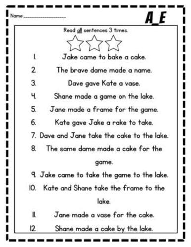 Silent E Decodable Sentences a_e o_e u_e i_e e_e by Ladybug Lane Creations