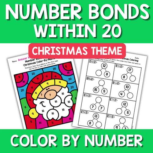 Christmas Number Bonds to 20 Color by Number 2nd Grade No Prep Fun ...