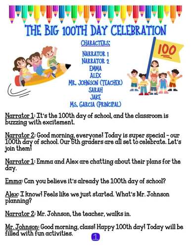 100th Day Reader's Theater Grade 5 Fluency February Fun Center ELA ...