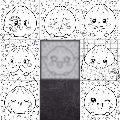 Squishy Dumpling Coloring Pages Bundle 2 | Kawaii Dumpling Coloring Pages