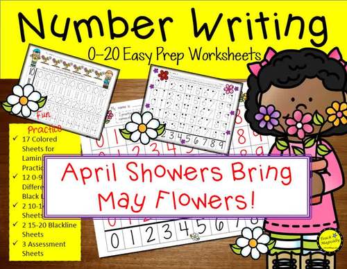 Number Writing Practice 1-20 Worksheets Spring May Activities | TpT