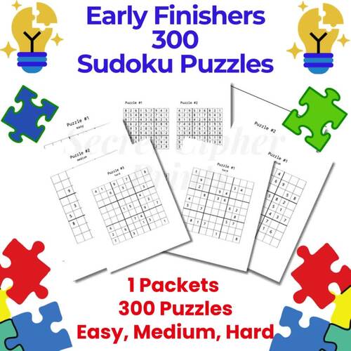 Early Finisher 300 Sudoku Puzzles – Easy, Medium & Hard Levels | Math Logic