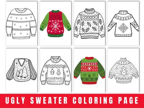 Ugly Sweater Coloring Pages | 20 Pages Winter Christmas Holiday Activities