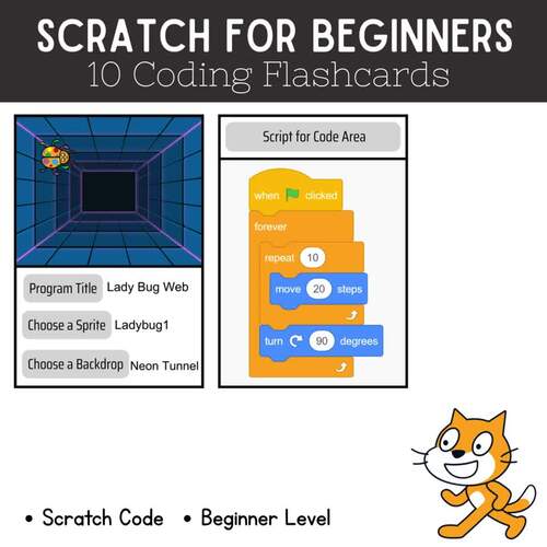Scratch Coding Flashcards for Beginners – 10 Fun Programs (3–7 Blocks)