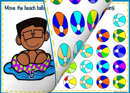 Summer Counting BOOM Cards How Many Beach Balls Numerals and Number Words